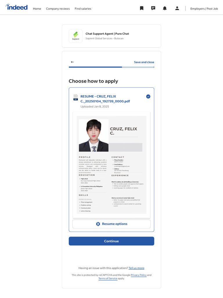 Upload or Create A Resume For This Application Indeed | PDF