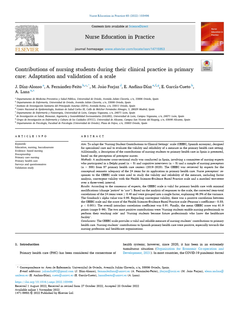 Contributions of Nursing Students During Their Clinical Practice in ...