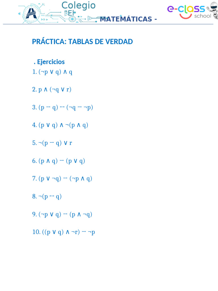 Practica Tablas de Verdad 4to Secundaria (2) | PDF