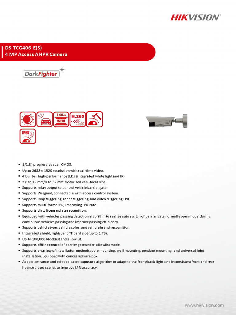 4 MP ANPR Access Control Camera | PDF | Camera Lens | Field Of View