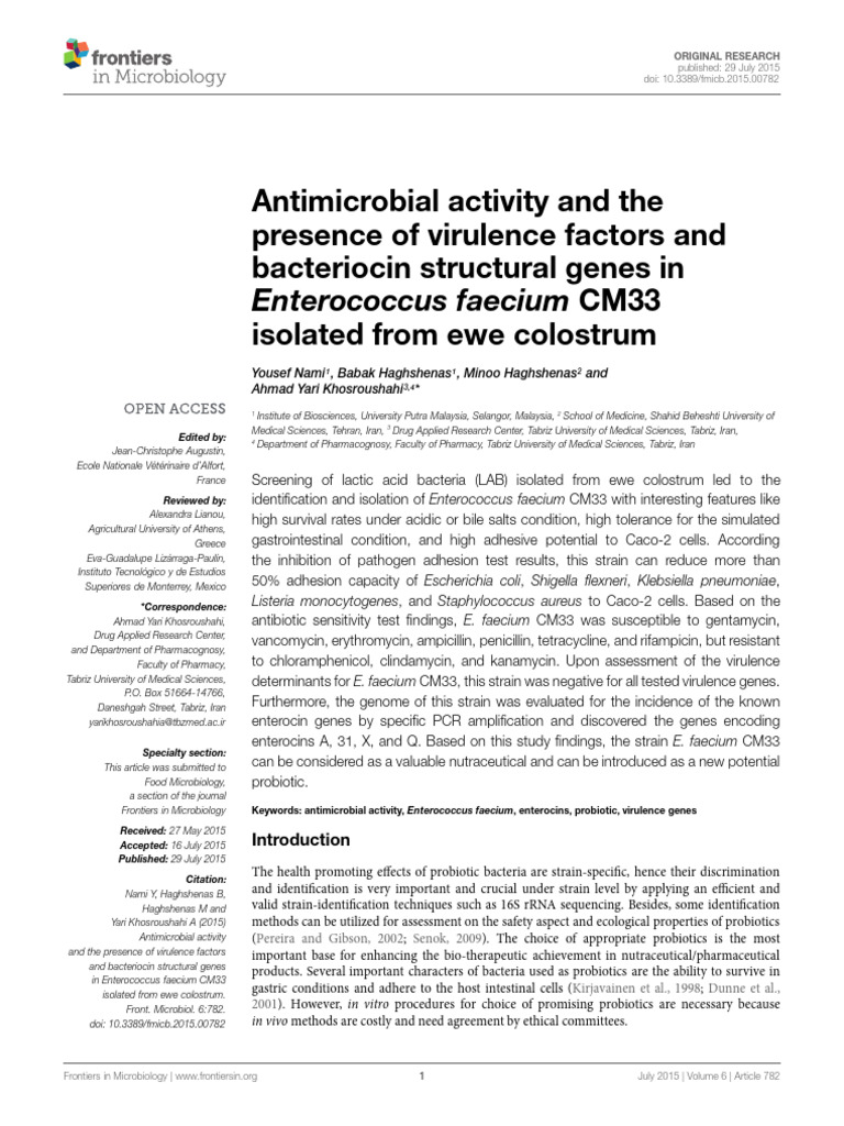 Antimicrobial Properties of Enterococcus faecium CM33 | PDF ...