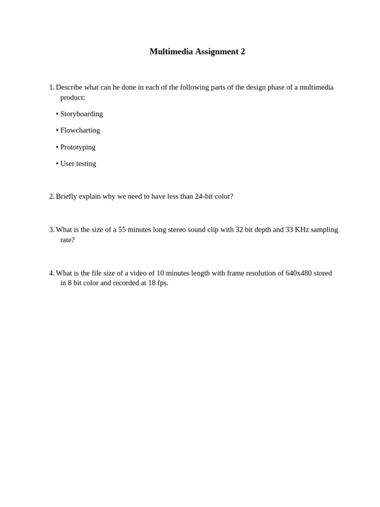 Multimedia Design Phase and File Sizes | PDF