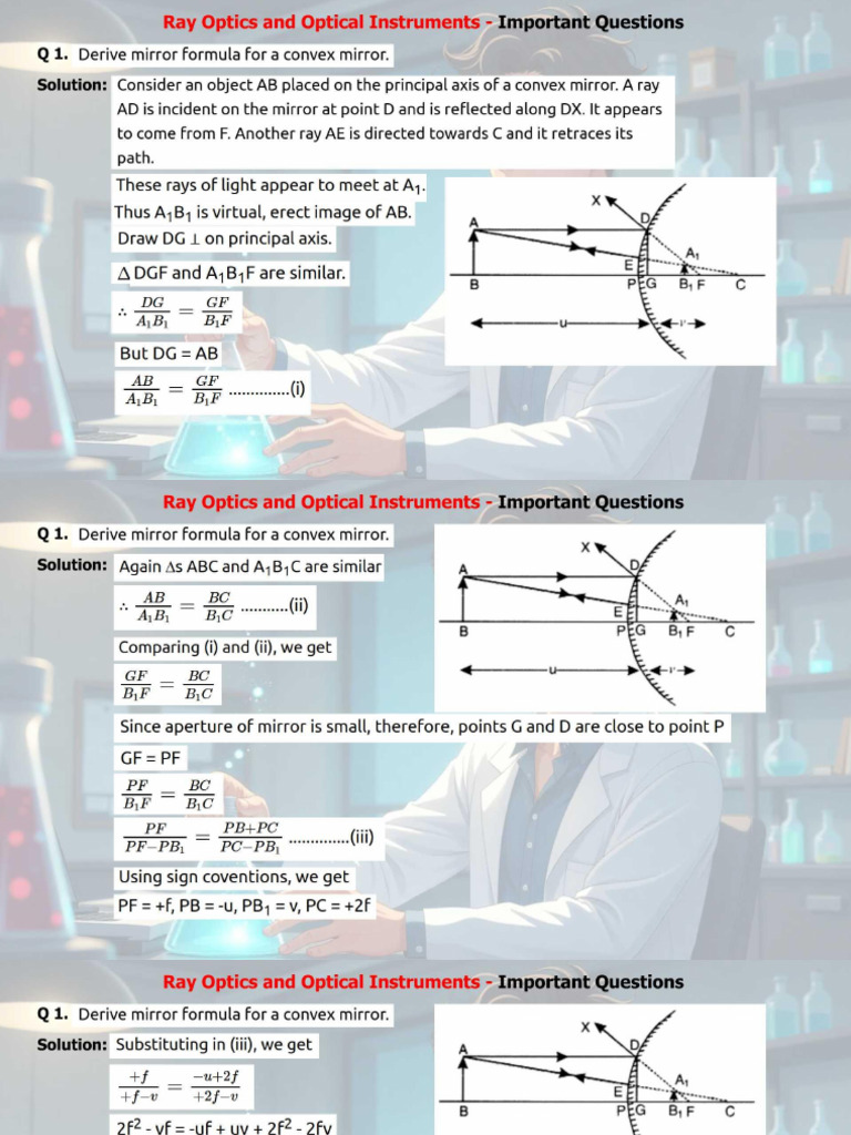 Ray Optics and Optical Instruments Important Questions | PDF