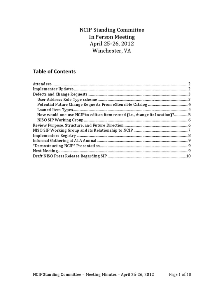 Minutes of NISO NCIP Committee Meeting | PDF | Session Initiation ...
