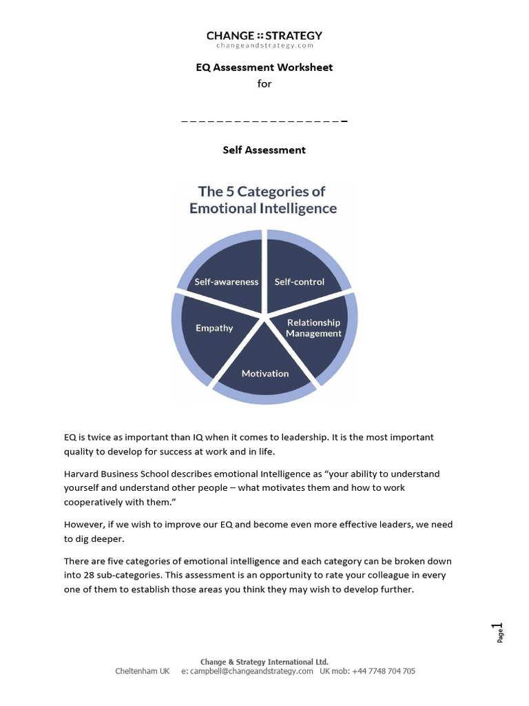 EQ Assessment Worksheet for Leaders | PDF | Emotional Intelligence ...