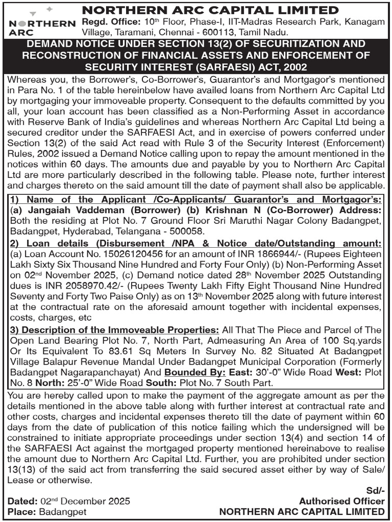 Demand Notice for Loan Default SARFAESI | PDF | Loans | Interest