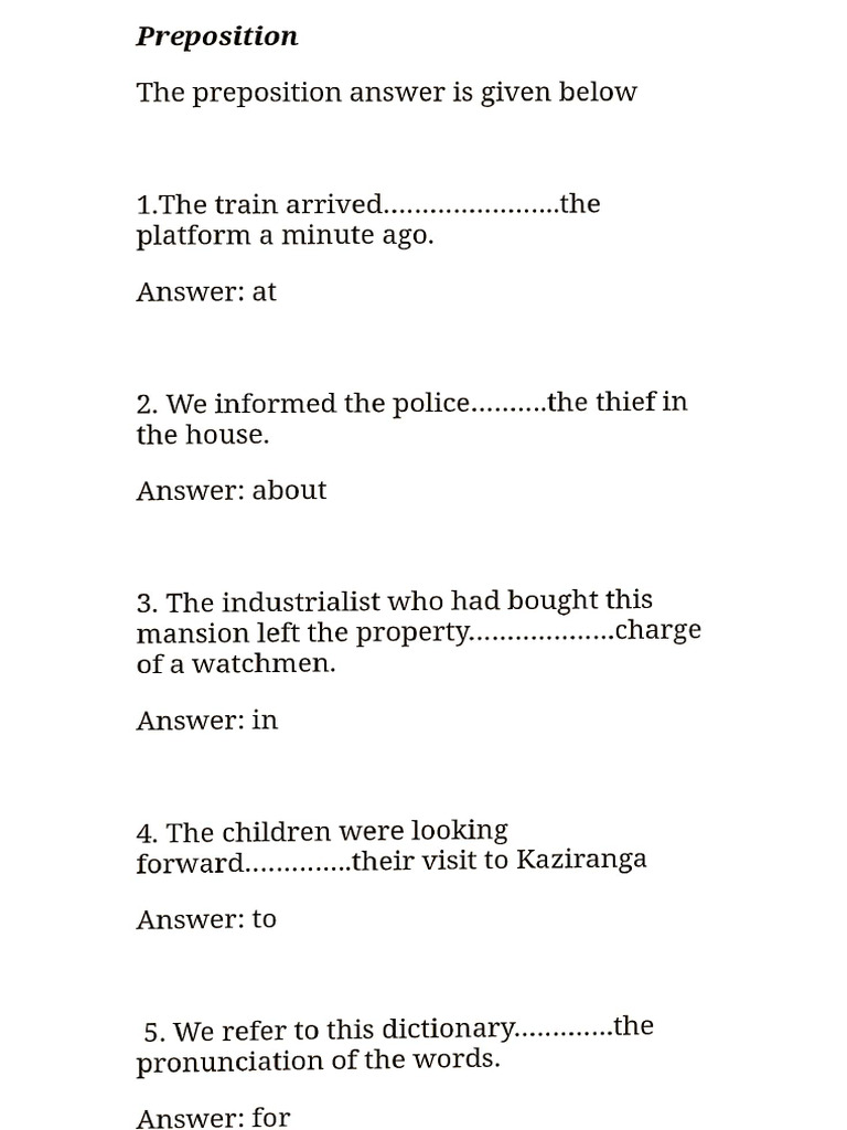 Prepositions Practice Sets | PDF