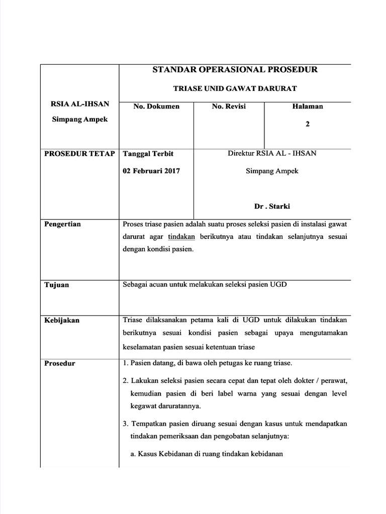 Prosedur Triase dan Penanganan UGD | PDF