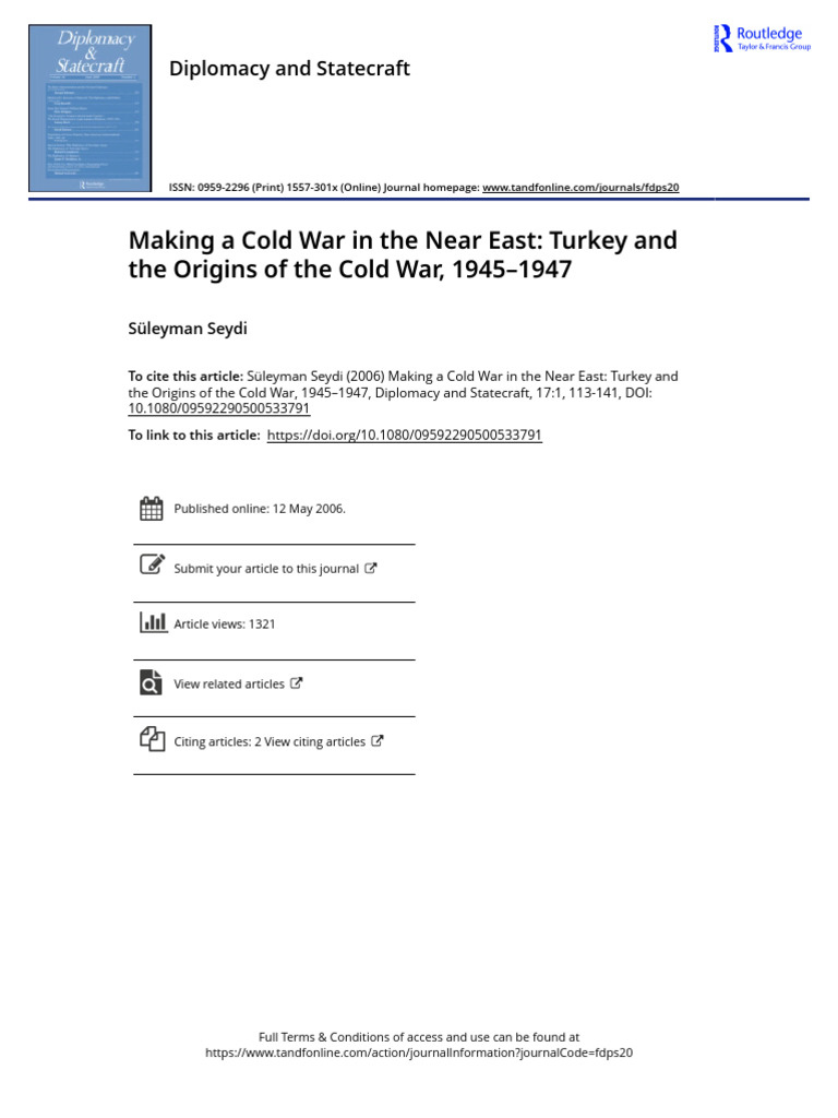 Making A Cold War in The Near East Turkey and The Origins of The Cold ...