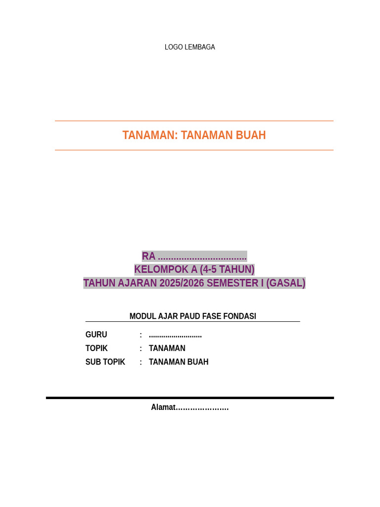 Modul Ajar Tanaman Buah PAUD 2025 | PDF