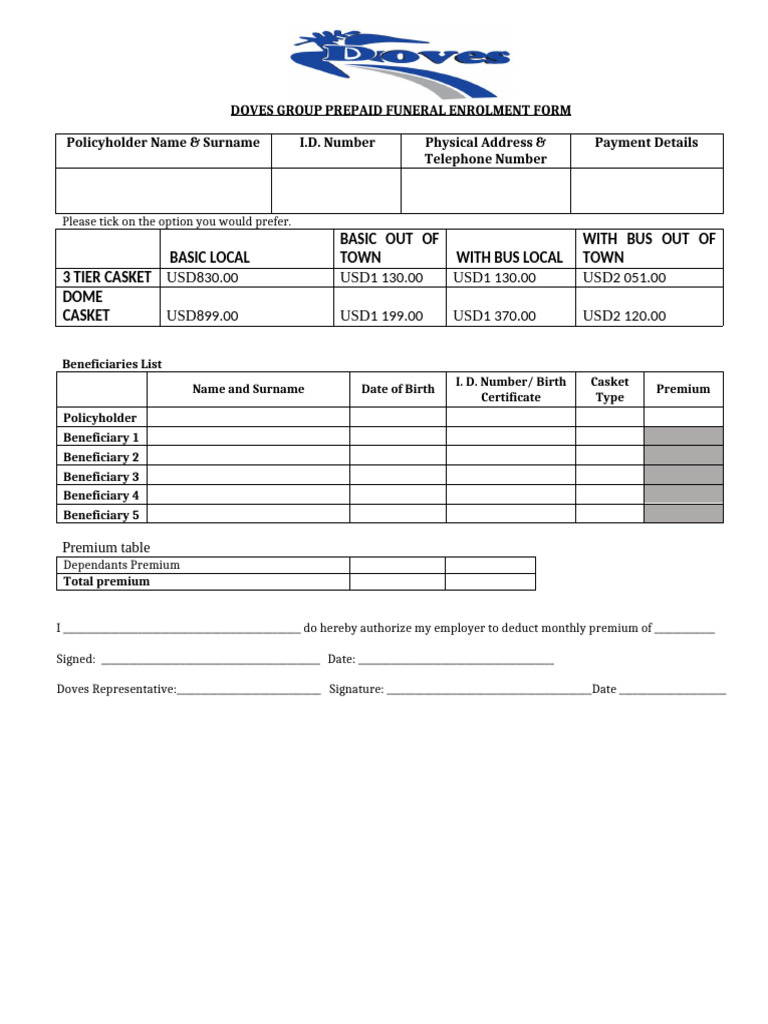 Prepaid Funeral Scheme Enrolment Form | PDF | Insurance | Burial