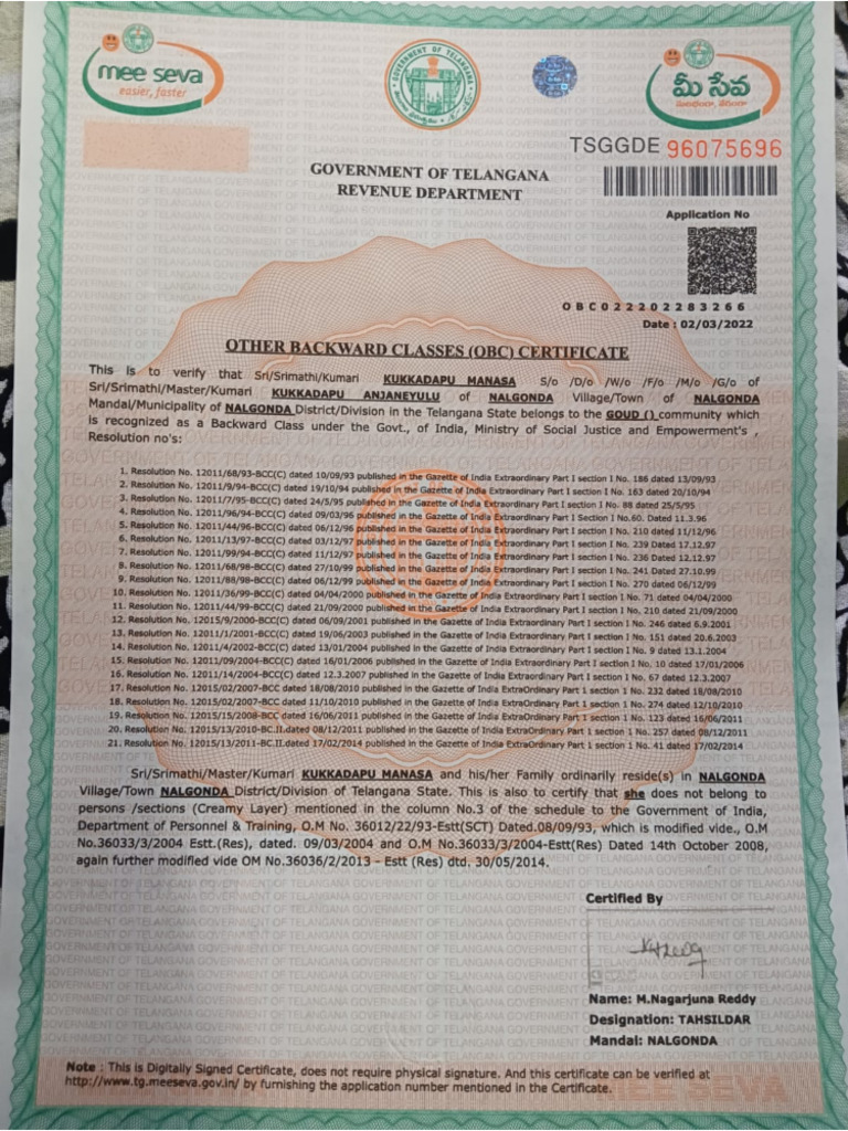 Caste Certificate | PDF