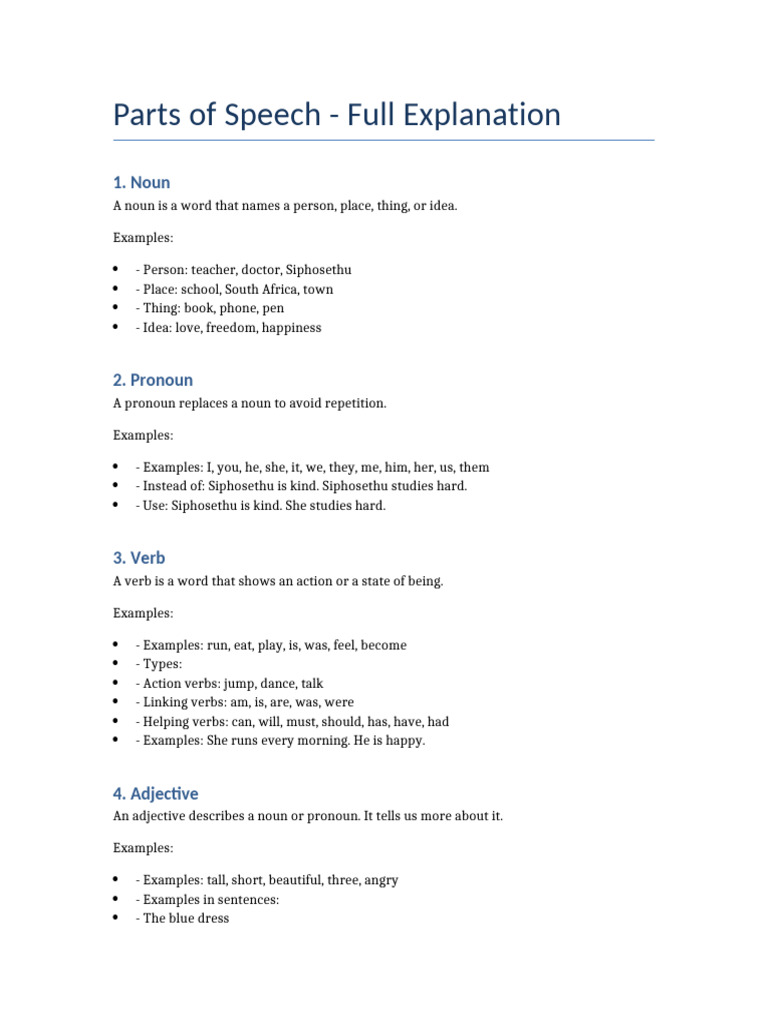 Parts of Speech Explanation | PDF