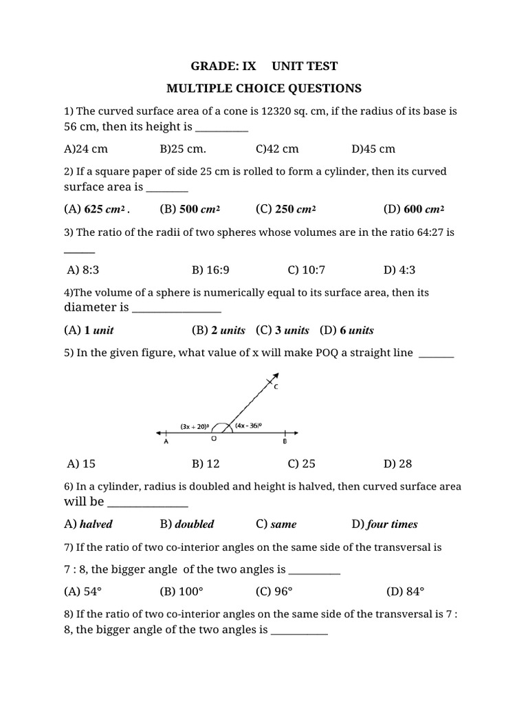 9 STD Unit Test | PDF