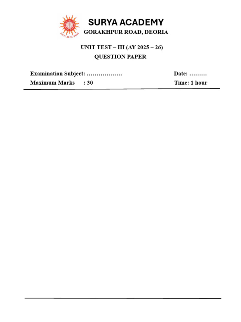 UT3 Question Paper Format 22.10.25 | PDF