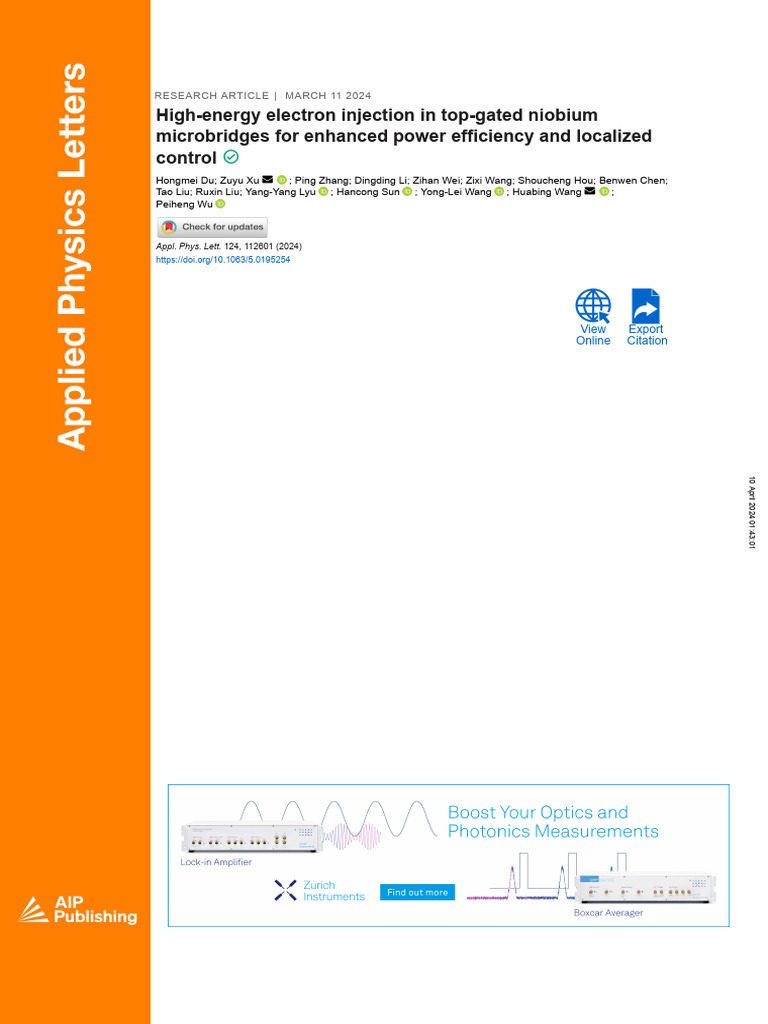 2024-APL-High-Energy Electron Injection in Top-gated Niobium ...