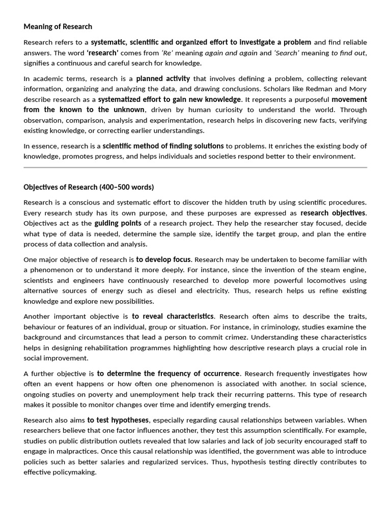 Understanding Research and Its Objectives | PDF | Knowledge | Hypothesis