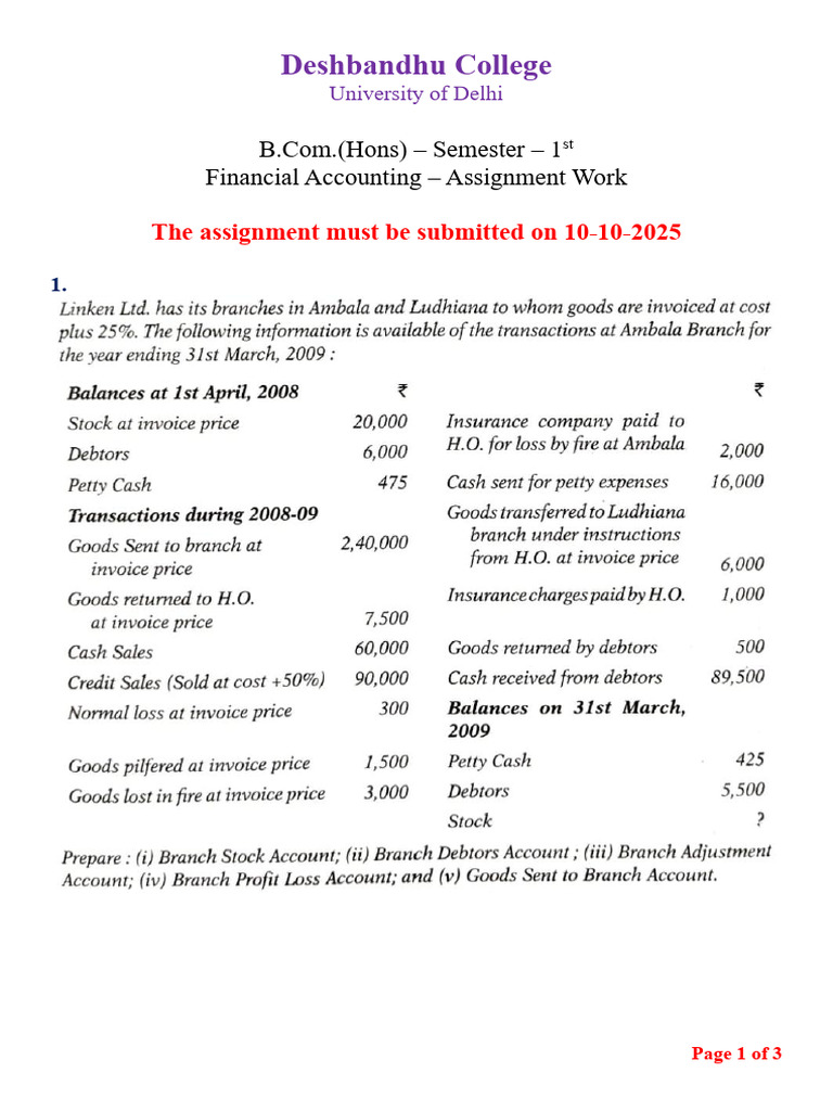 Financial Accounting - Assignment Work | PDF