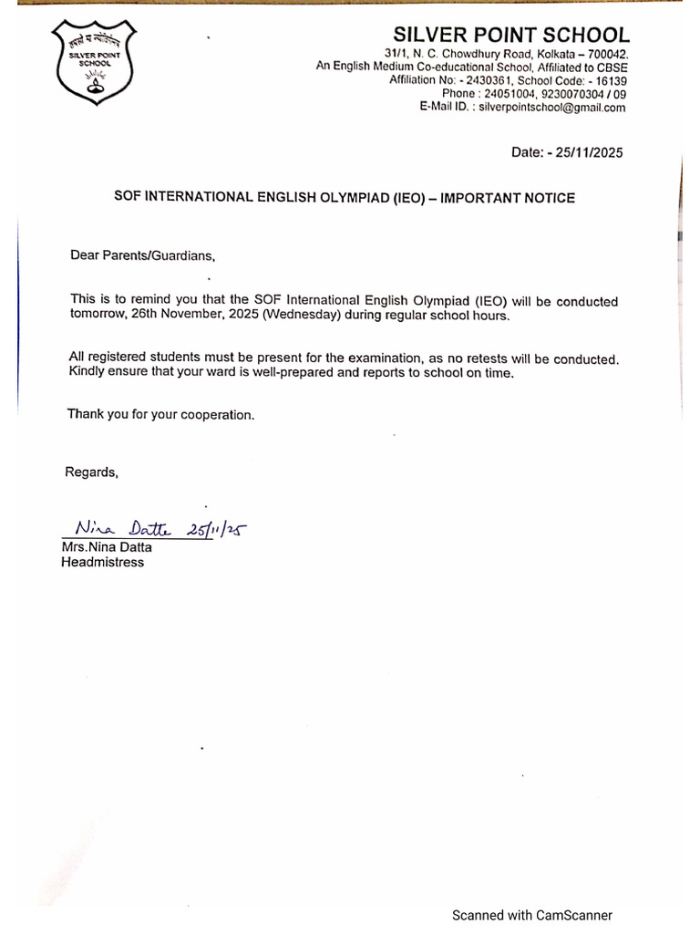 Sof Ieo Examination Notice | PDF