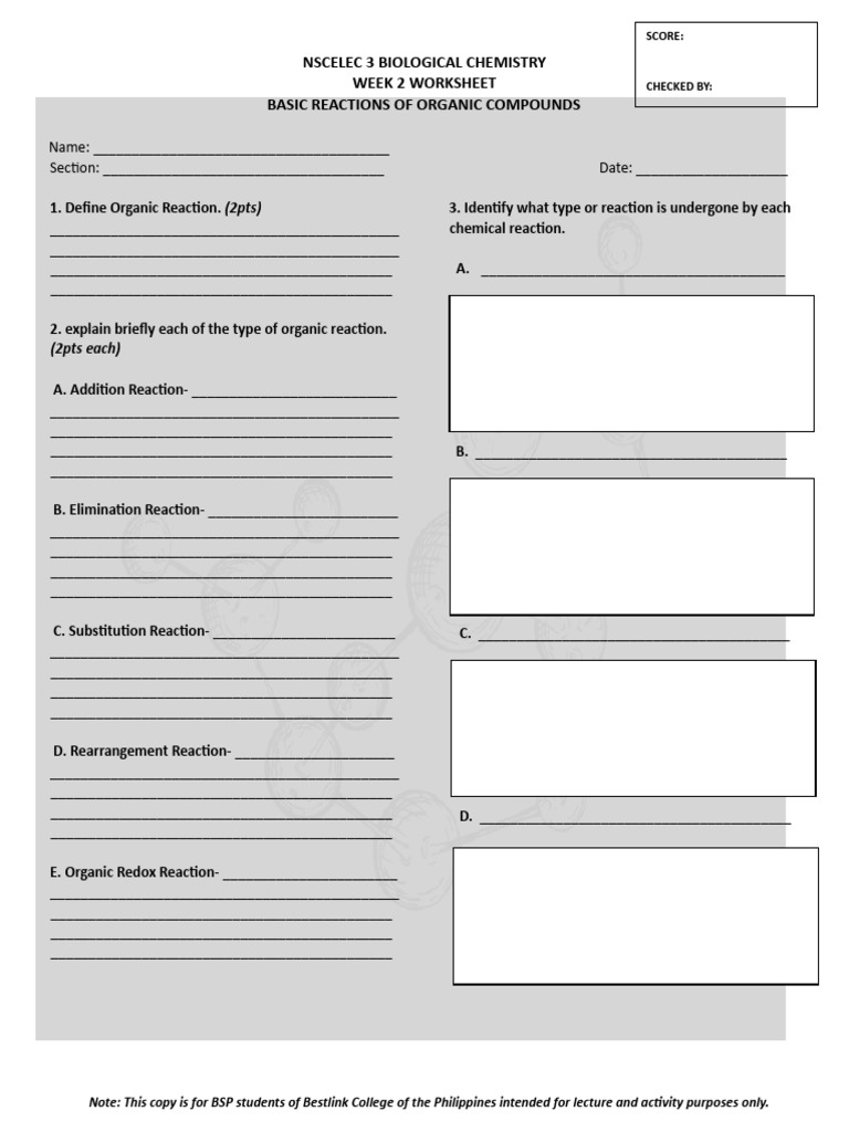 Organic Reactions Worksheet for BSP Students | PDF | Chemical Reactions ...
