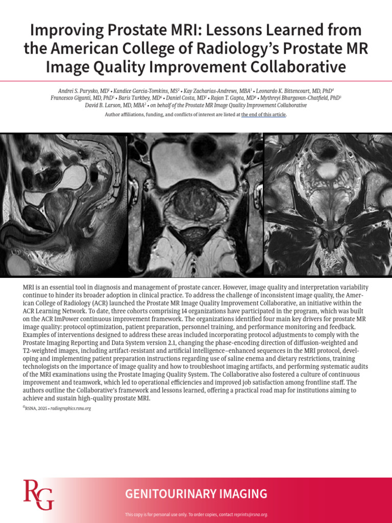 Prostate MRI Quality Improvement Insights | PDF | Magnetic Resonance ...