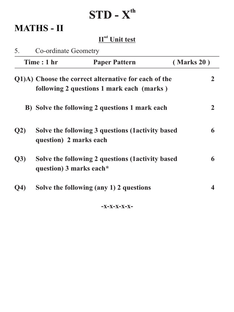 Std 10th Maths - 2 Syllabus and Paper Pattern | PDF