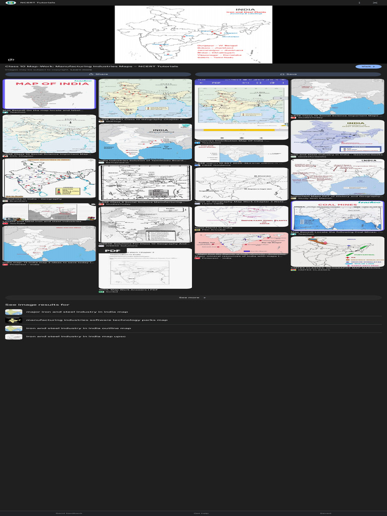 Class 10 Map Work: Manufacturing Industries | PDF