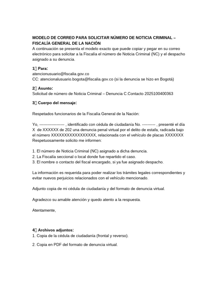 Solicitud de Número de Noticia Criminal | PDF
