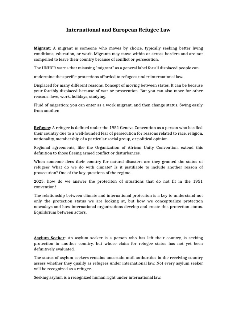 International and European Refugee Law | PDF | Refugee | Asylum Seeker