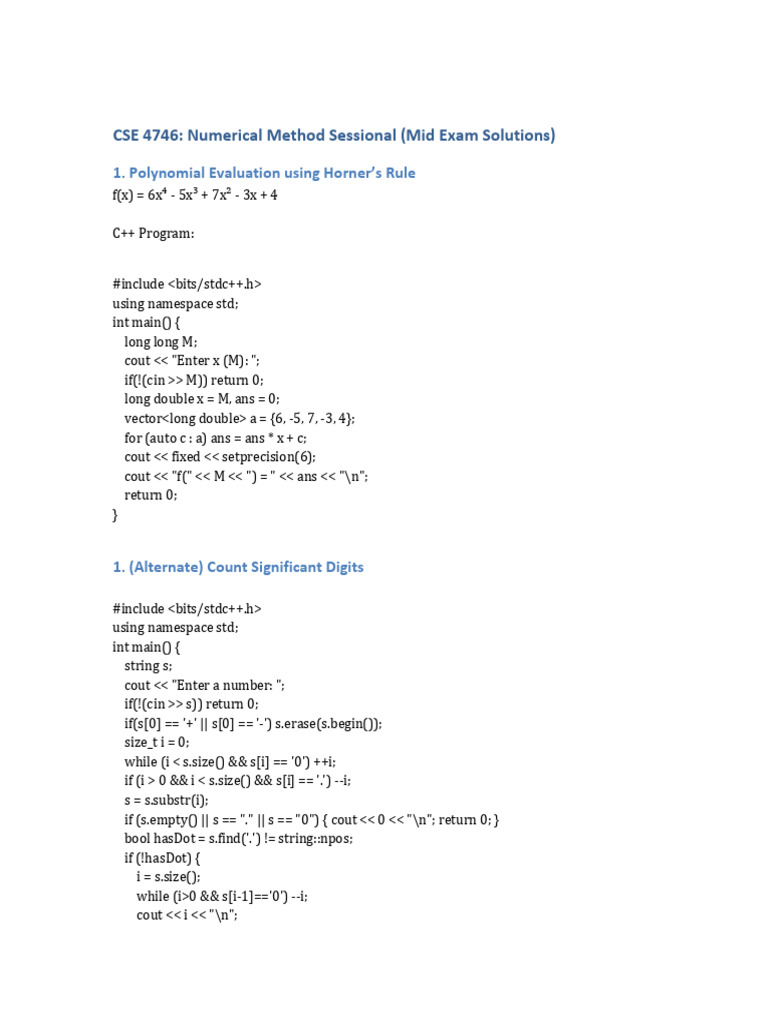 Numerical_Method_Sessional_Solutions | PDF | Computer Programming | C++