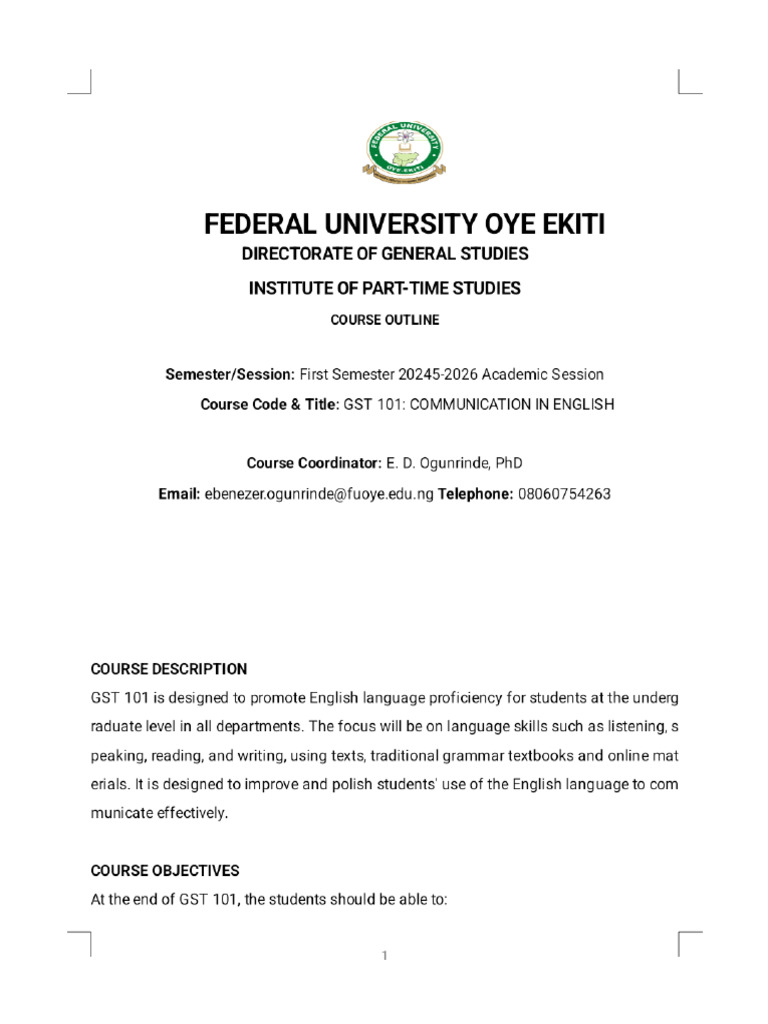 GST 101 Course Outlines 2025 2026_Phoenix | PDF