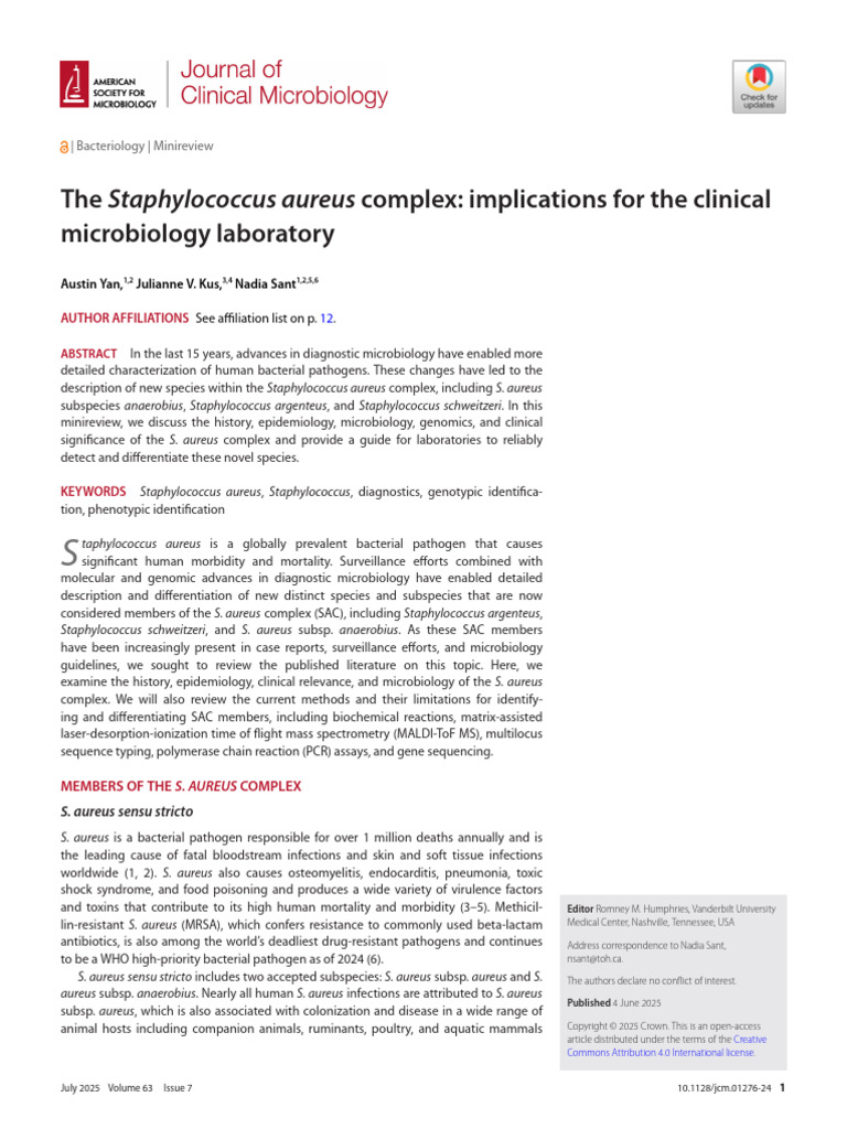 Yan Et Al 2025 The Staphylococcus Aureus Complex Implications For The ...