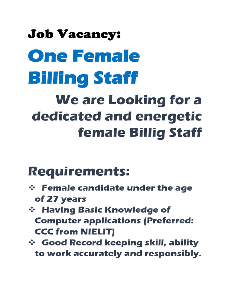 Female Billing Staff Job Vacancy | PDF