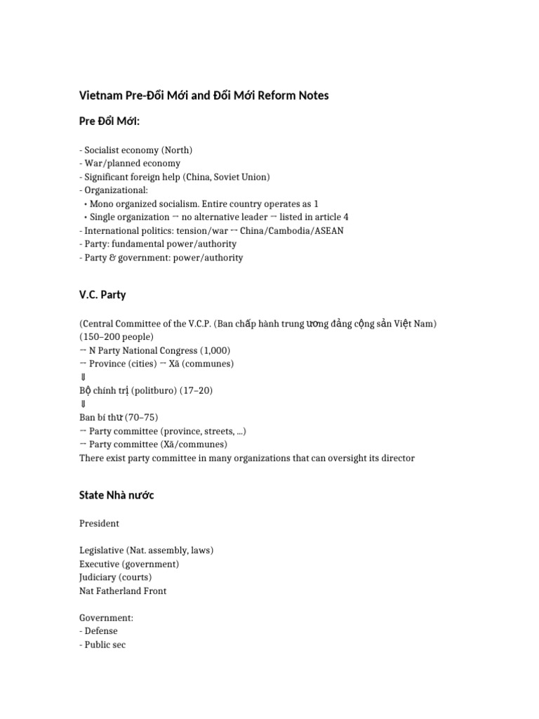 Vietnam Doi Moi Notes | PDF | State Owned Enterprise | Communism