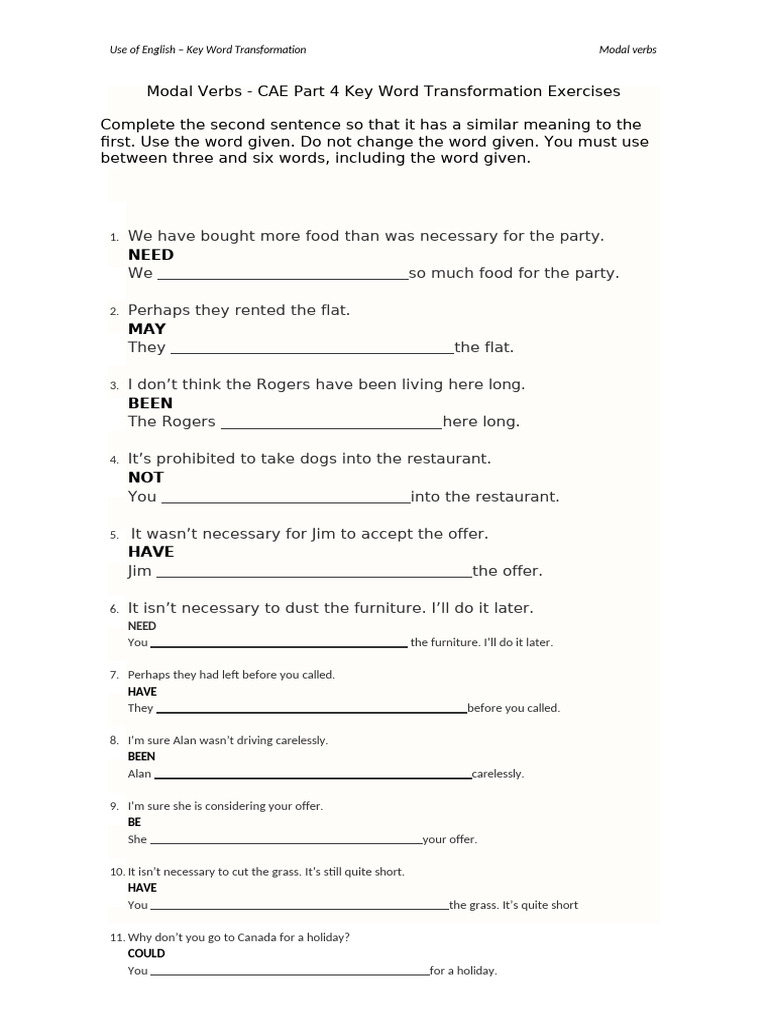 Key Word Transformation Exercises | PDF