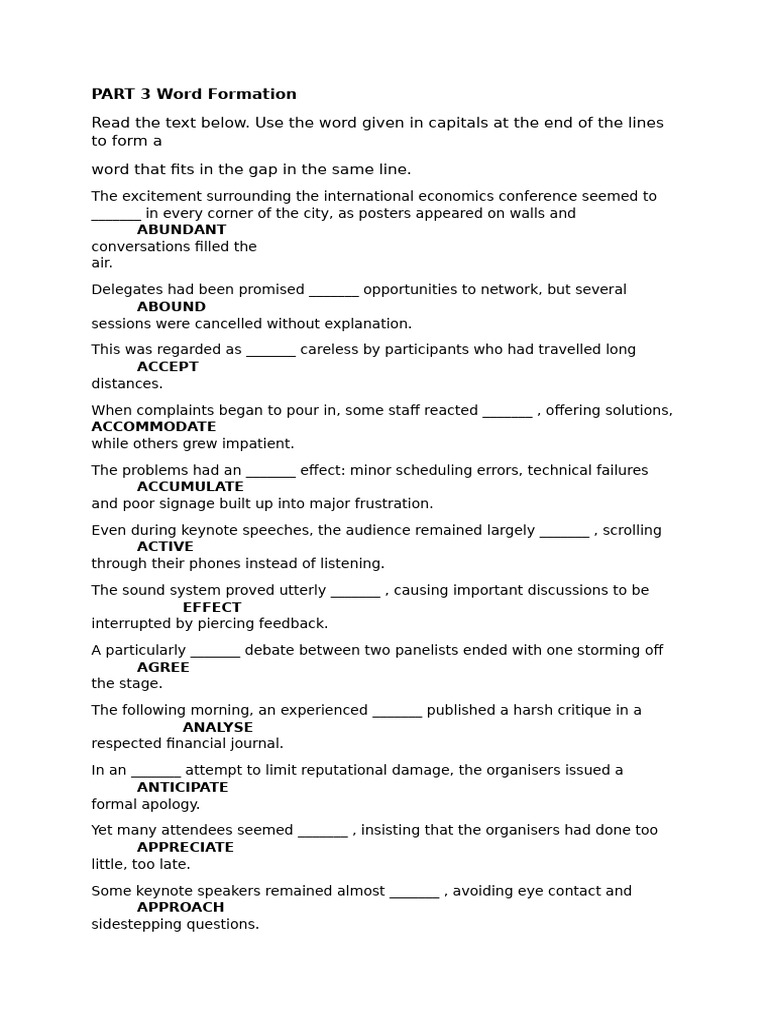 PART 3 Word Formation Part 4 Key Word Transformation - Was To. To Have ...