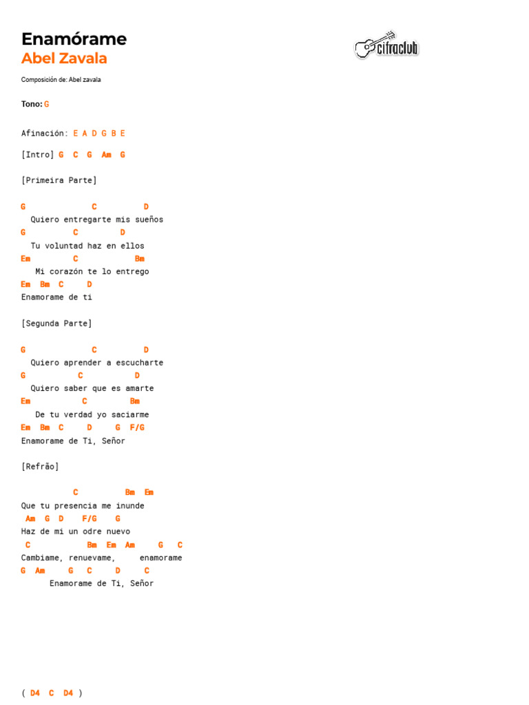 Letra de "Enamórame" de Abel Zavala | PDF