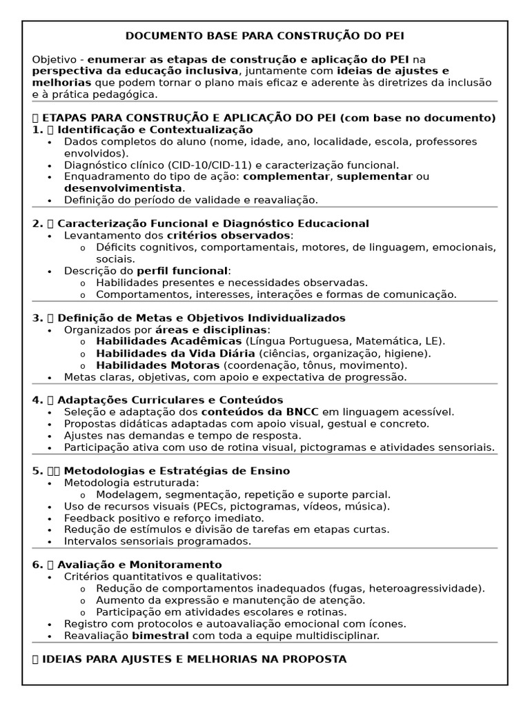 Documento Base para Construção Do Pei | PDF | Pedagogia | Cognição