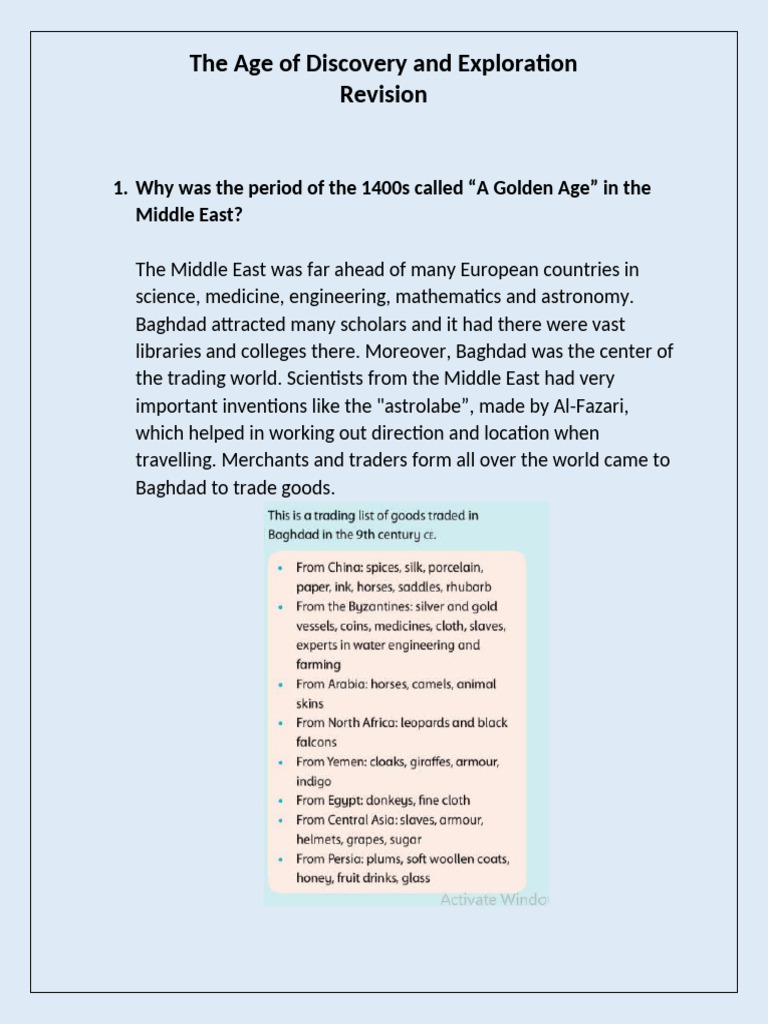 Revision Term 3 History (The Age of Discovery and Exploration) | PDF ...