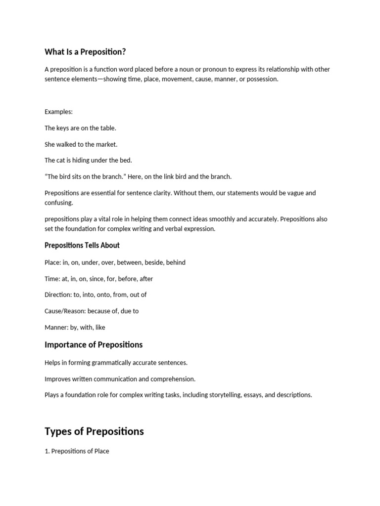 Understanding Prepositions and Their Uses | PDF