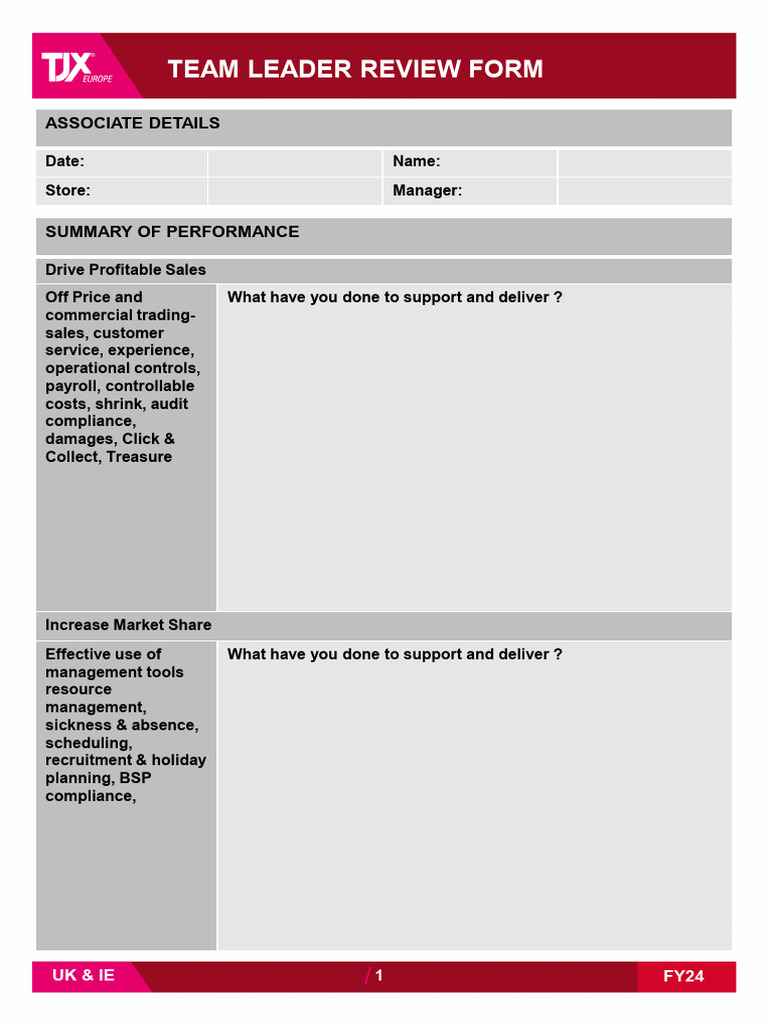 Team Leader Review Forms TJX - uk&IE.210823 | PDF | Business