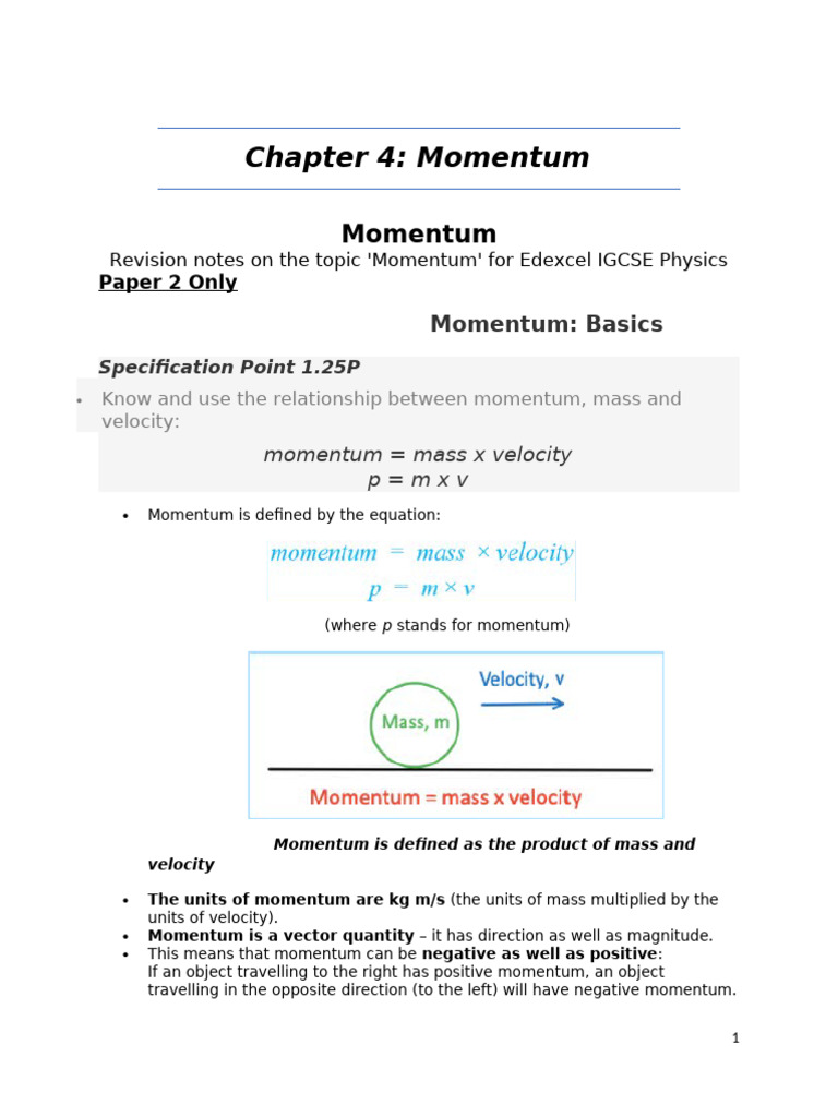 Edexcel IGCSE Physics: Momentum Notes | PDF | Momentum | Force