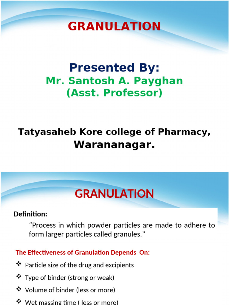 Granulation | PDF | Tablet (Pharmacy) | Physical Sciences