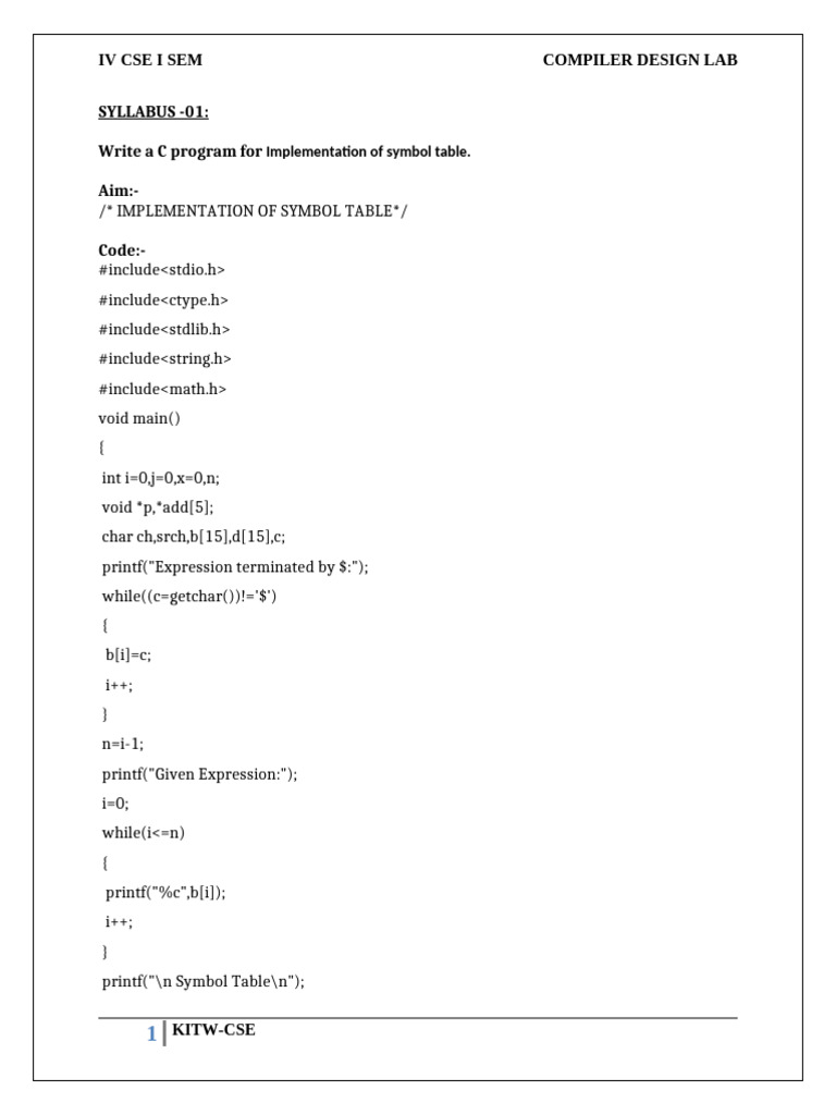 1q.write A C Program For Implementation of Symbol Table | PDF
