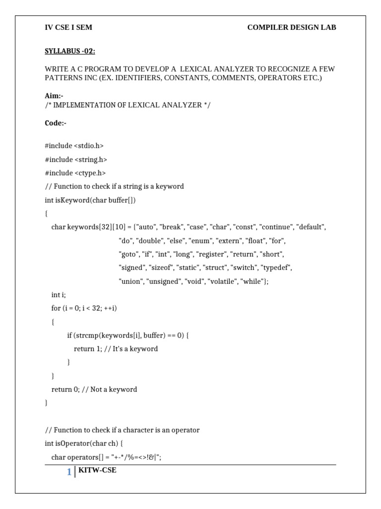 2q.write a c Program to Develop a Lexical Analyzer | PDF | Computer Science | Computing