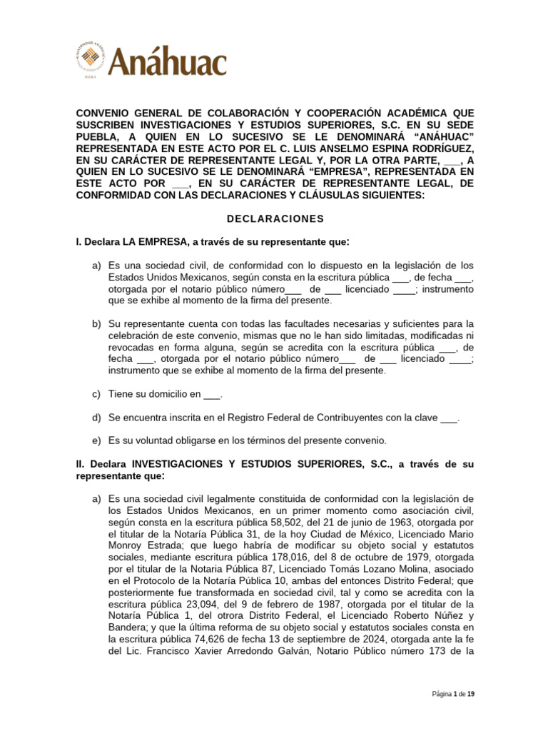 Convenio Colaboración Académica - Anáhuac Puebla - Persona Moral | PDF | Propiedad | Datos