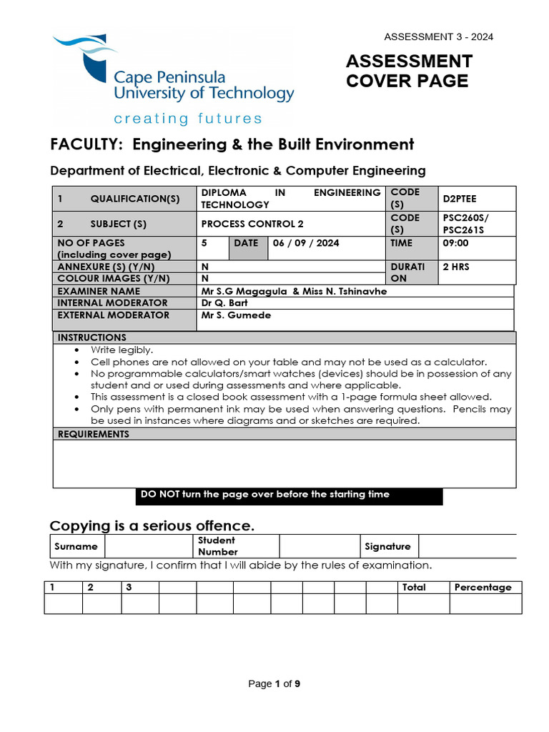Process Control 2 Assessment 2024 | PDF | Electronic Engineering ...
