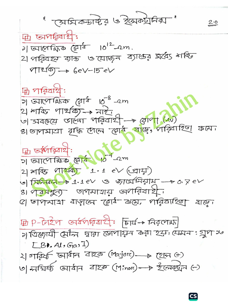 Semiconductor Short Note by Zahin | PDF
