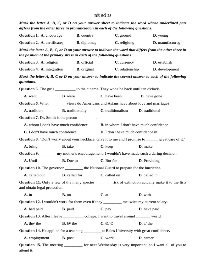 Pronunciation and Stress Practice Test | PDF | Conservation Biology