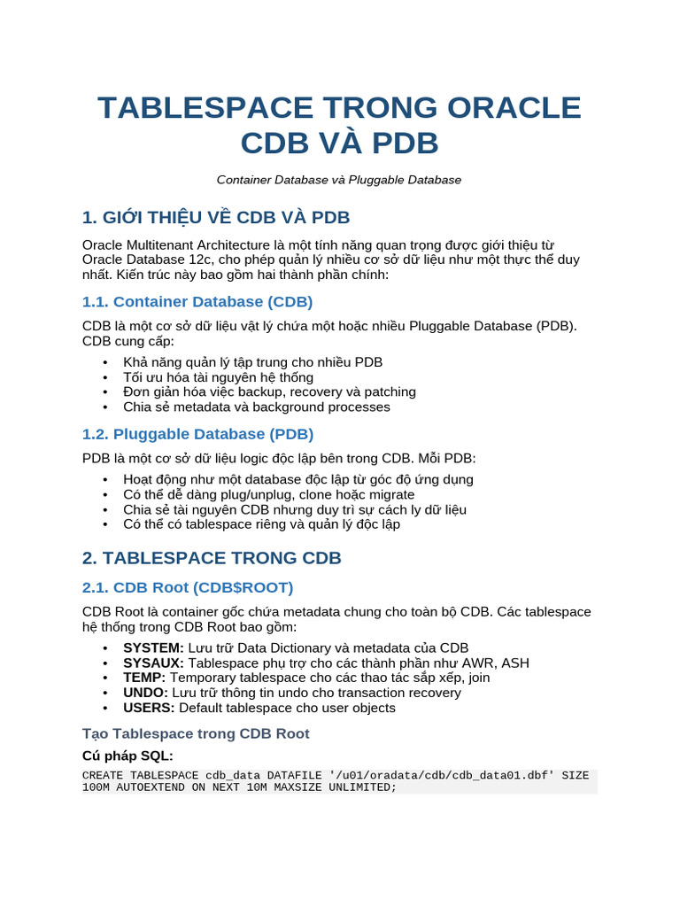 Tablespace CDB PDB | PDF